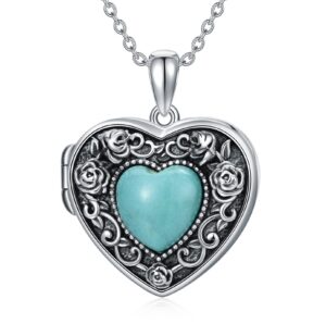 bethza turquoise heart locket necklace that holds 2 pictures sterling silver custom photo locket pendant turquoise gemstone jewelry gifts for women grandma(only locket necklace)