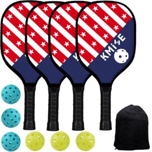 kmise pickleball paddles, pickleball paddles set of 4, 6 indoor outdoor balls and bag, 9-ply premium wood pickleball racquet with ergonomic cushion grip wooden pickleball paddles gifts for men women