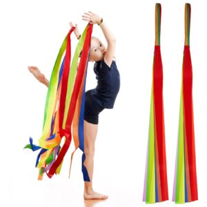 24 pcs rainbow dance ribbons, rhythm ribbon streamers rainbow streamers set hand held rhythmic gymnastics dance ribbons for kids adults, assorted color