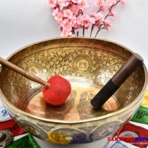 Large Singing Bowl - 16 Inches in Diameter - Buddha's Feet Etched by Artisans from Nepal - For Healing, Sound Bath, Yoga, Relaxation, and Meditation Gold