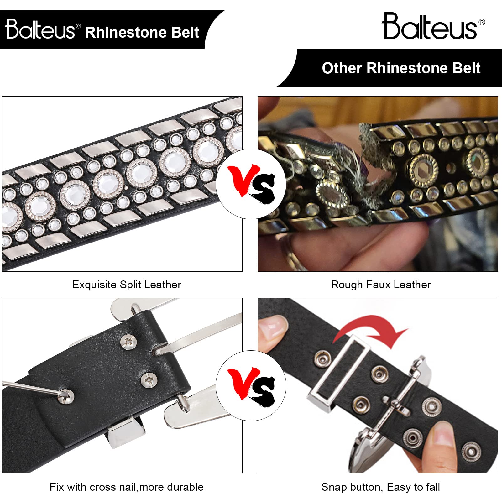 Balteus Women Rhinestone Belt Western Style Cowgirl Cowboy Belt with Studded Diamonds for Jeans Dress Eye-catching