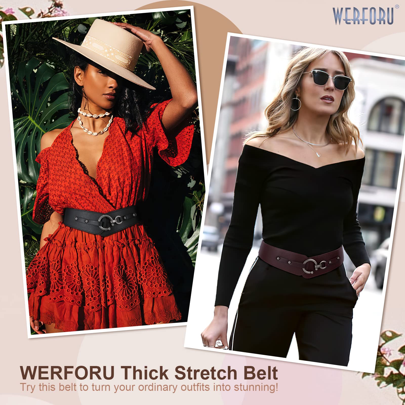 WERFORU Women Vintage Wide Elastic Thick Stretch Belt with Interlock Buckle for Dress Halloween