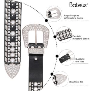 Balteus Women Rhinestone Belt Western Style Cowgirl Cowboy Belt with Studded Diamonds for Jeans Dress Eye-catching