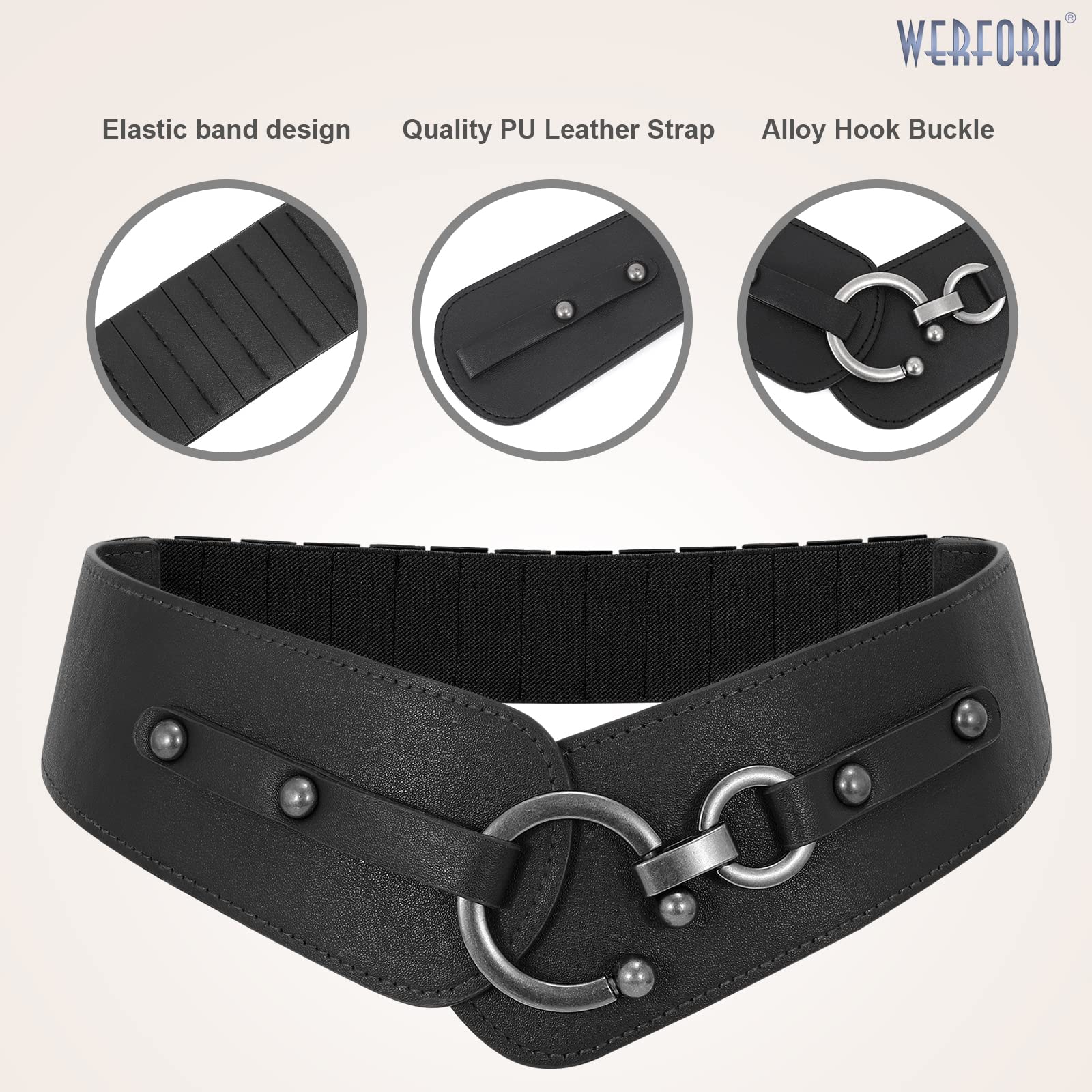 WERFORU Women Vintage Wide Elastic Thick Stretch Belt with Interlock Buckle for Dress Halloween