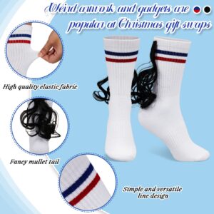 Tarpop 2 Pairs Mullet Weird Socks White Elephant Mullet Gifts Novelty Rockabilly Socks for Men One Size Fits Most Weird Athletic Socks with Fake Hair Unisex Stocking