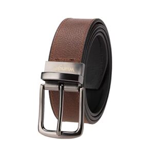 wrangler men’s logo leather twist reversible casual everyday belt for jeans, khakis black brown 38