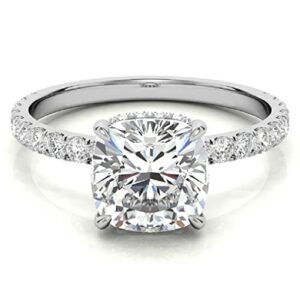 10k solid white gold handmade engagement ring, 3 ct cushion cut moissanite diamond solitaire bridal/wedding ring for women/her, minimalist ring anniversary ring for gifts (10)