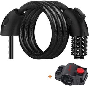 vigat bike cable lock, high security 5 digit code resettable combination, inner core 4.5mm thick and tough steel cable，black,1.2m(color:black;size:1.8m)