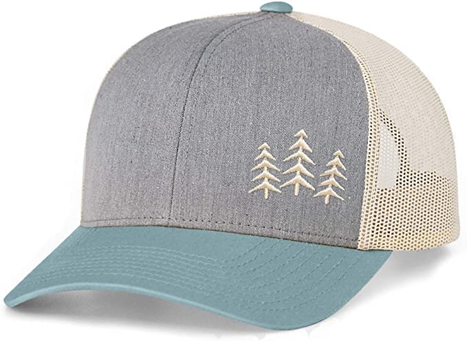 44N, Snapback Trucker Hat, Tree (Heather Grey/Smoke Blue/Beige)