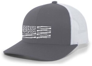 droppin drake white american duck flag snapback hat- charcoal/white mesh/black flag, charcoal/white/white mesh