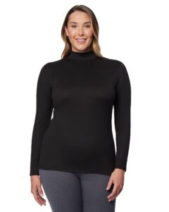 32 degrees women's lightweight baselayer mock top | long sleeve | form fitting | 4-way stretch | thermal, black, large