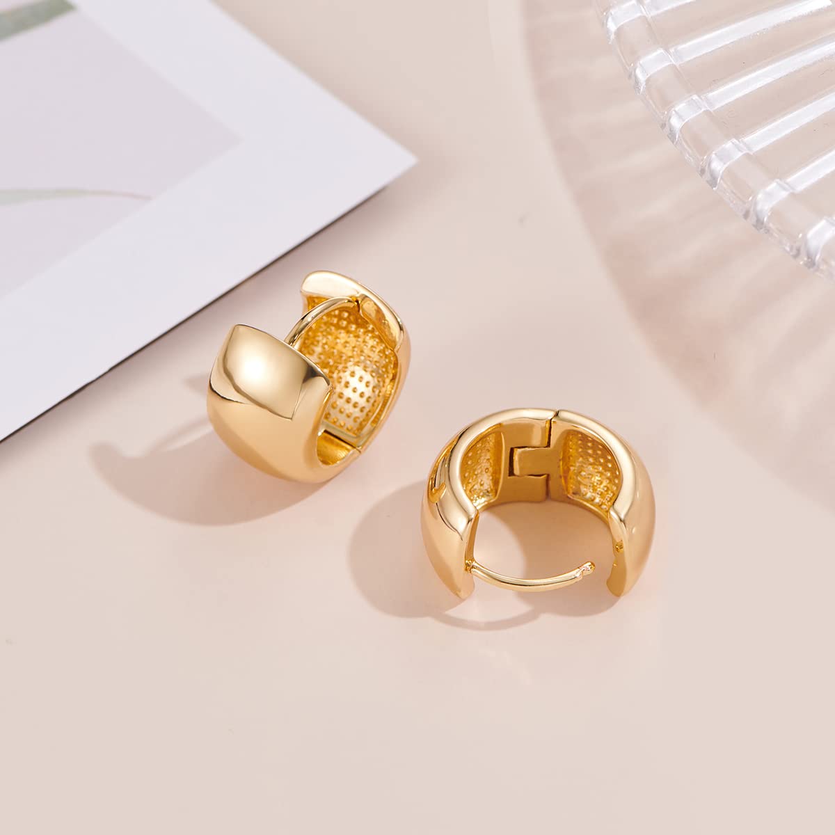 Gold Chunky Huggie Hoop Earring for Women 14K Gold Plated Chunky Hoops Thick Small Gold Huggie Earrings Lightweight Jewelry