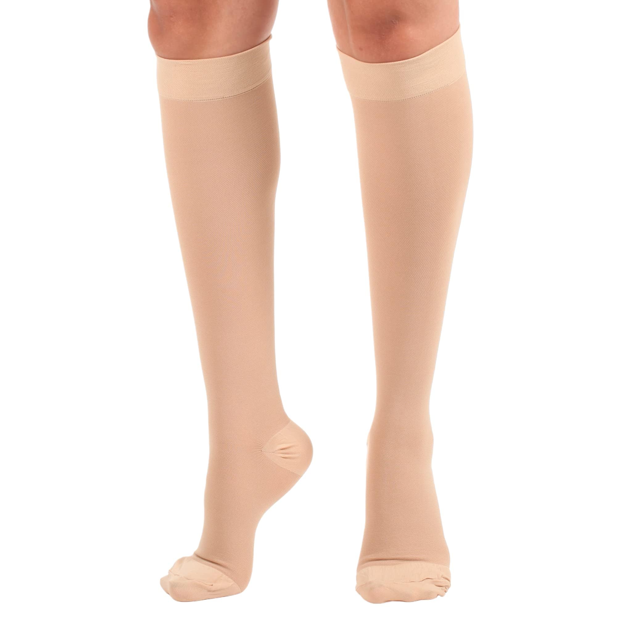 ABSOLUTE SUPPORT Womens Opaque Compression Stockings 20-30 mmHg Knee Hi for Airplain, Work, Running, Hiking, Sports, Workout, Nurse, Travel, Flight, Cooking Beige, X-Large