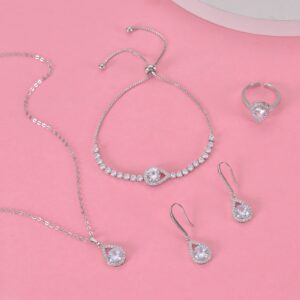 DHQH 4PCS Wedding Jewelry for Bridesmaid Cubic Zirconia Teardrop Necklace Earrings Bracelet Ring Set Bridesmaid Jewelry Set for Women Party Jewelry Gifts