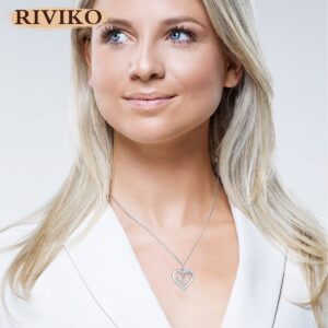 RIVIKO Heart Initial Necklace for Women, 925 Sterling Silver Dainty Letter Pendant Necklaces, Sterling Silver, Cubic Zirconia