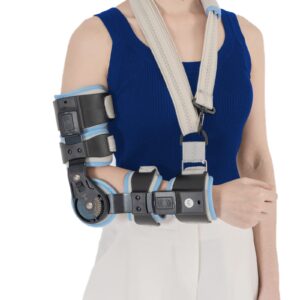 hinged elbow brace rom elbow brace support with strap sling adjustable post op elbow stabilizer splint arm injury recovery support after surgery for dislocated arm ligament and tendon repairs (right)