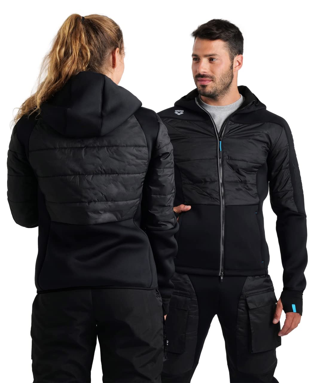 Arena Unisex Team Hooded F/Z Half-quilted Jacket, Black, X-Small