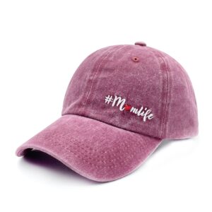 waldeal mom life hat for women, washed distressed mama baseball cap, gift for momma, mom to be burgundy