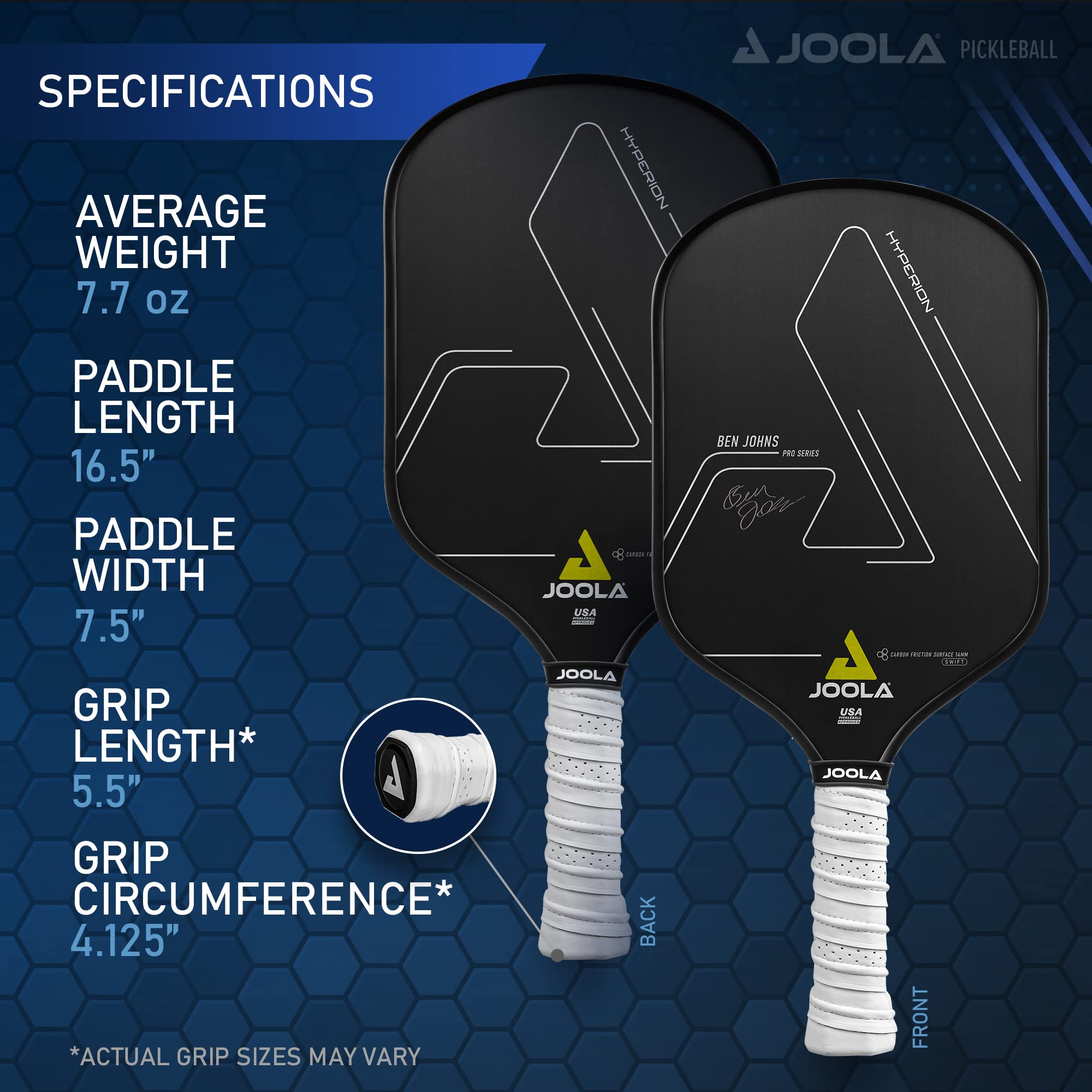 JOOLA Ben Johns Hyperion CFS 14mm Swift Pickleball Paddle - USAPA Approved for Tournament Play - Carbon Fiber Pickle Ball Racket - Maximum Speed with High Grit & Spin