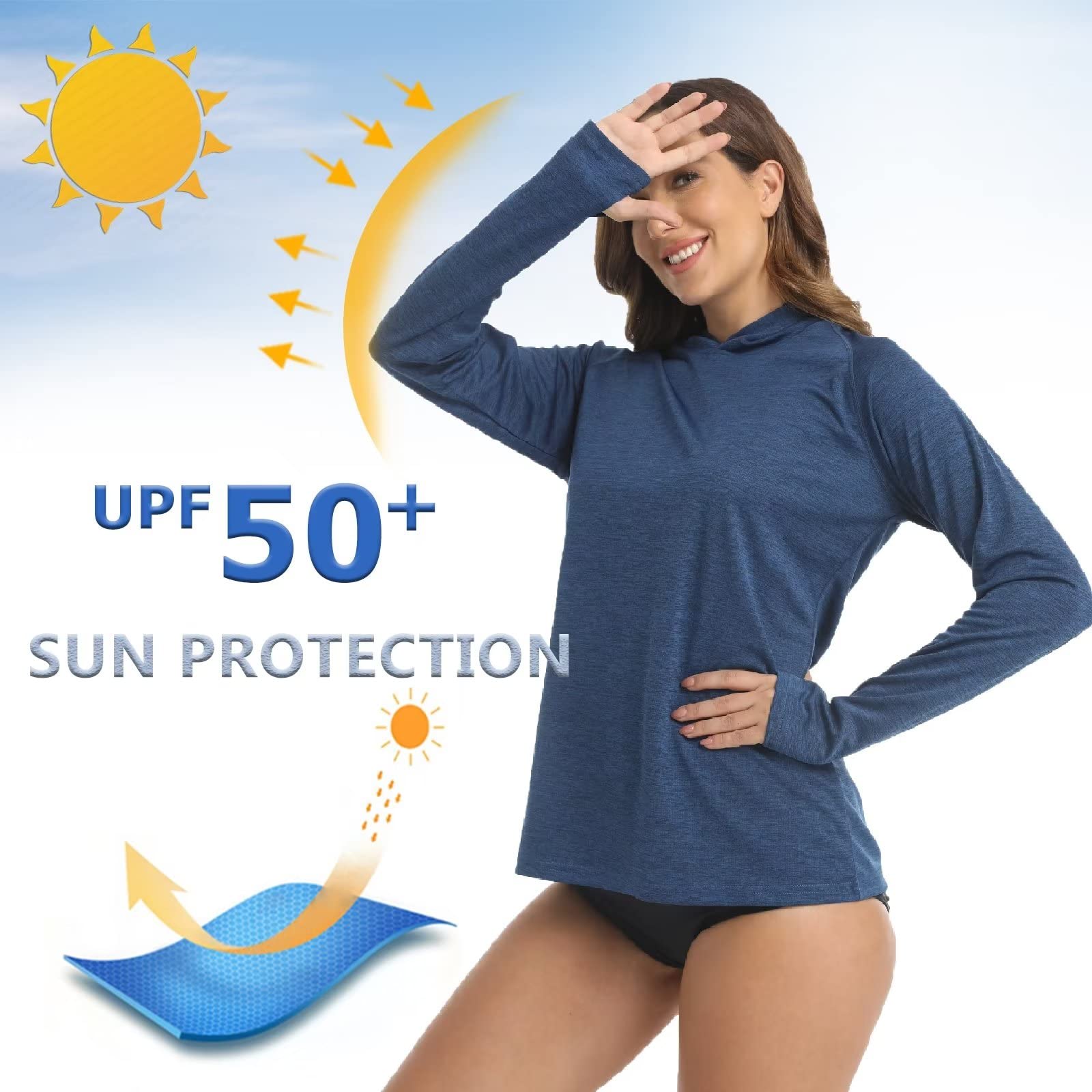 KEFITEVD Sun Protection Shirts for Women Long Sleeve 50+ UV Protection Hoodie Lightweight Performance Shirts Quick Dry Breathable T-Shirts Black