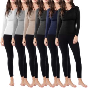 sexy basics womens ultra soft midweight baselayer top | all season thermal scoop neck long sleeve shirt | multi packs