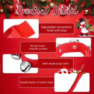 12 Pcs Christmas Wrist Band Bells Bracelets Wrist Band Shaking Bells Musical Instruments Adjustable Bells Rhythm Wristband Bells for School Family Adults Christmas Percussion Party Favors (Red)