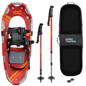 yukon charlie’s champion snowshoe kit - includes trekking poles and carry case - 8" x 21"