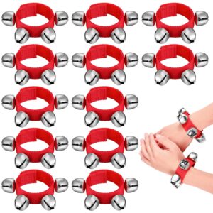 12 pcs christmas wrist band bells bracelets wrist band shaking bells musical instruments adjustable bells rhythm wristband bells for school family adults christmas percussion party favors (red)