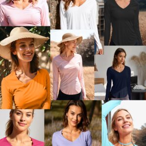 Hiverlay Long Sleeve Workout Shirts for Women V Neck UPF 50+ Athletic Shirts with Thumbhole Running Loose Active T-Shirts Pink s