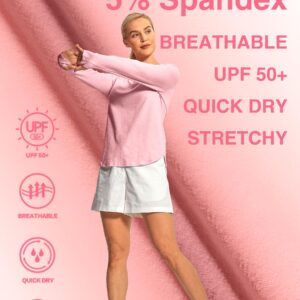 Hiverlay Long Sleeve Workout Shirts for Women V Neck UPF 50+ Athletic Shirts with Thumbhole Running Loose Active T-Shirts Pink s