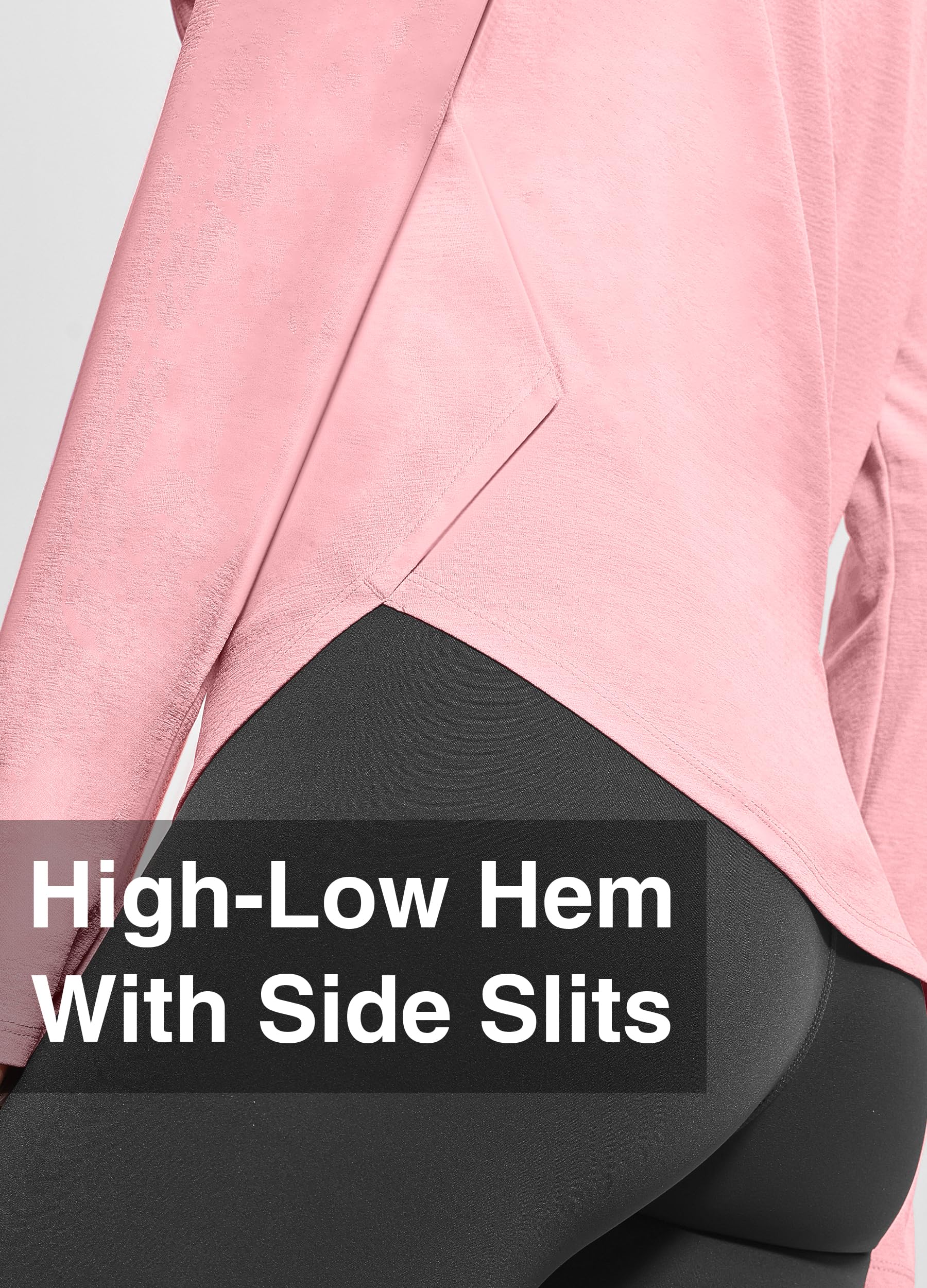 Hiverlay Long Sleeve Workout Shirts for Women V Neck UPF 50+ Athletic Shirts with Thumbhole Running Loose Active T-Shirts Pink s