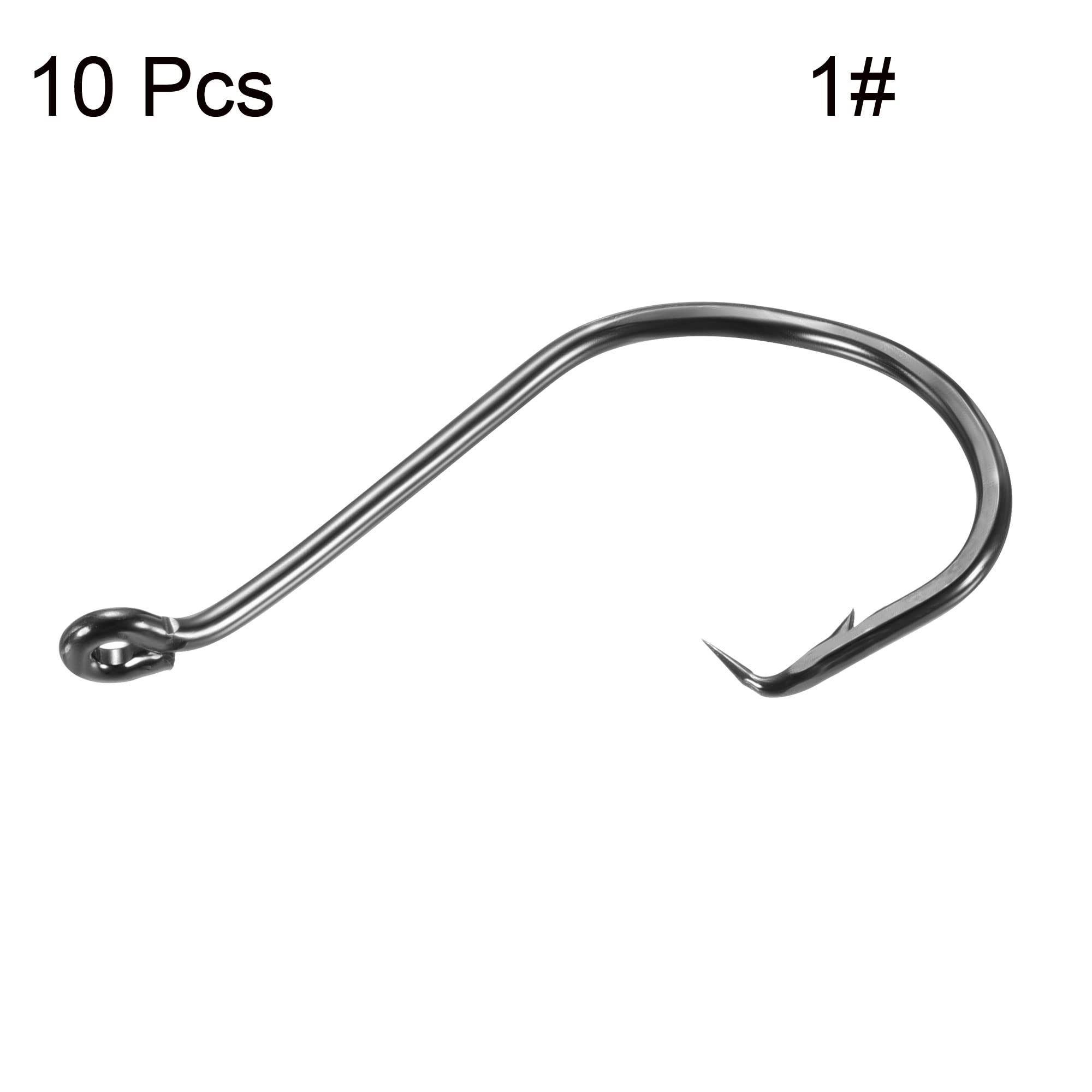 PATIKIL 1# Fishing Circle Hooks, 10 Pack 1.06" L Carbon Steel Offset Hook with Barbs for Freshwater Saltwater, Black