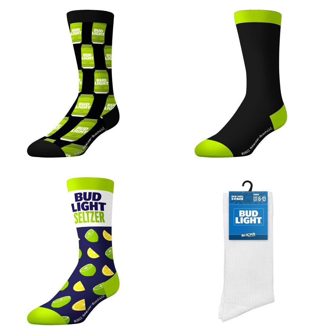 CRAZYBOXER Socks Bud Light Lime and Seltzer Crew Socks (3 Pack)