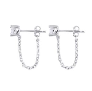 reffeer 925 sterling silver cz chain studs earrings dangle for women teen girls cz chain drop earrings studs (a-silver)