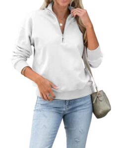 dressmine womens fall sweatshirt long sleeve quarter zip lapel collar shirts casual loose pullover sweatshirts tops for women white meidum