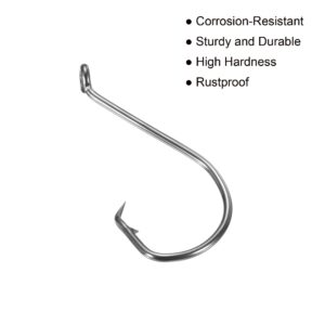 PATIKIL 1# Fishing Circle Hooks, 10 Pack 1.06" L Carbon Steel Offset Hook with Barbs for Freshwater Saltwater, Black