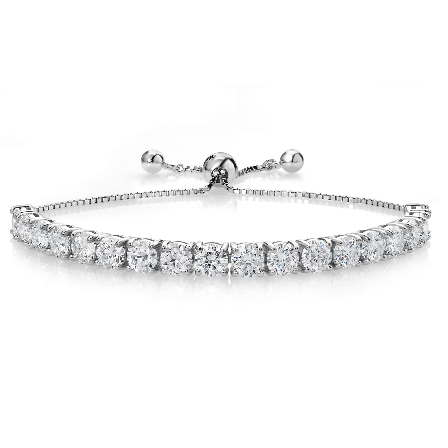 Gem Stone King 9.00 Cttw 925 Sterling Silver White Moissanite Tennis Bracelet For Women | Round 5MM | Fully Adjustable Up to 10 Inch