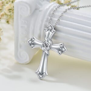 WTYIM Moissanite Diamond Cross Necklace for Women 18K White Gold Plated Silver Crucifix Infinity Cross Pendant Necklace Faith Jewelry Birthday Christmas Gift for Her, 18+2 Inch, Sterling Silver,