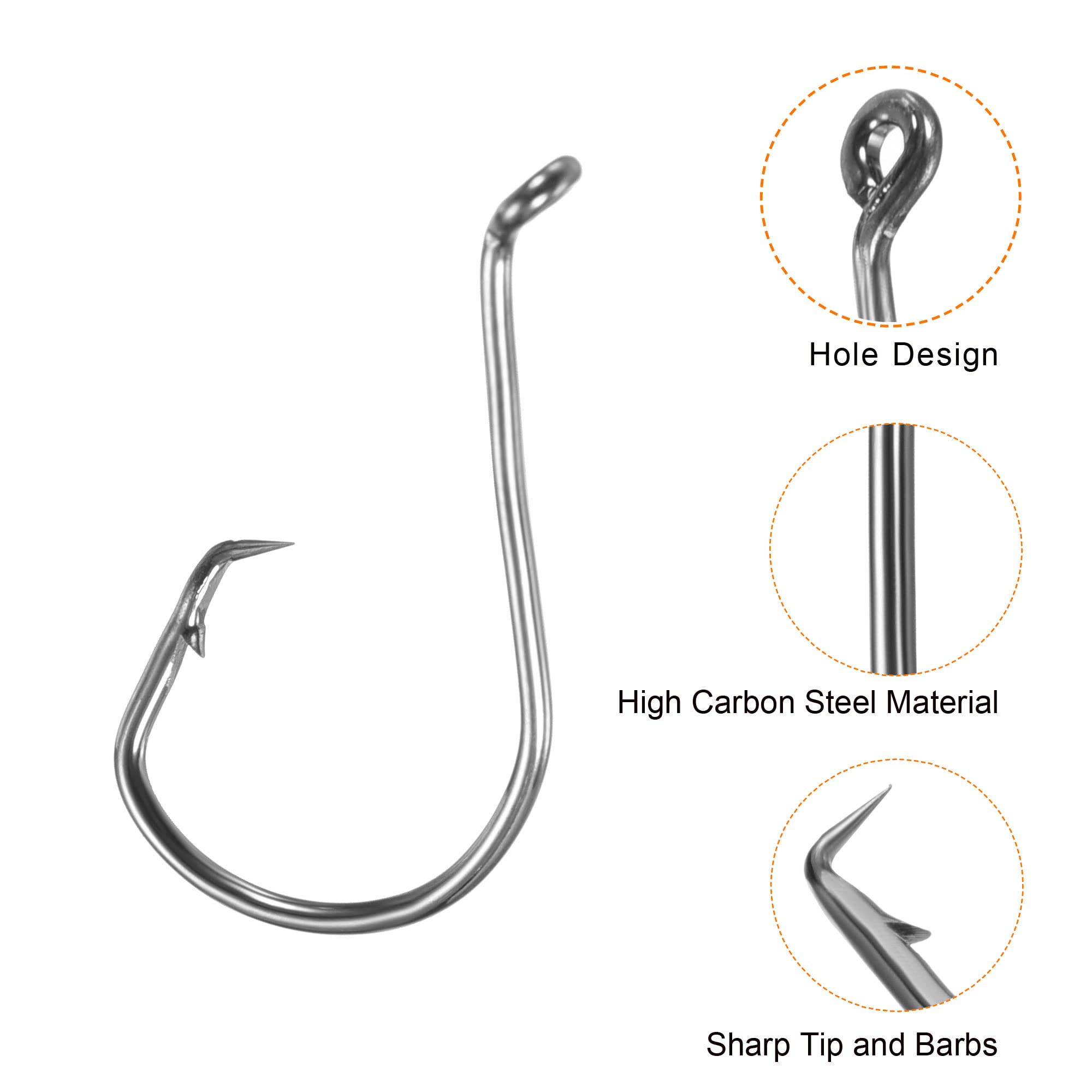 PATIKIL 1# Fishing Circle Hooks, 10 Pack 1.06" L Carbon Steel Offset Hook with Barbs for Freshwater Saltwater, Black