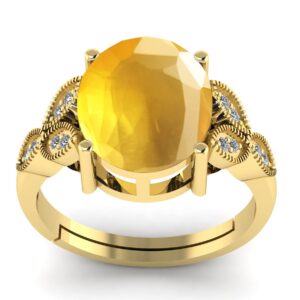 LMDPRAJAPATIS 5.25 Carat Natural Yellow Sapphire Birthstone Gold Ring For Women