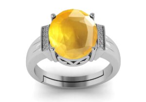 lmdprajapatis 7.25 ratti natural aa+ quality stone yellow sapphire silver plated statement ring for women's