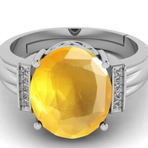 LMDPRAJAPATIS 7.25 Ratti Natural AA+ Quality Stone Yellow Sapphire Silver Plated Statement Ring For Women's