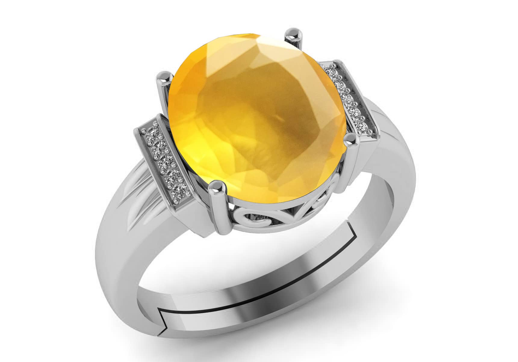 LMDPRAJAPATIS 7.25 Ratti Natural AA+ Quality Stone Yellow Sapphire Silver Plated Statement Ring For Women's