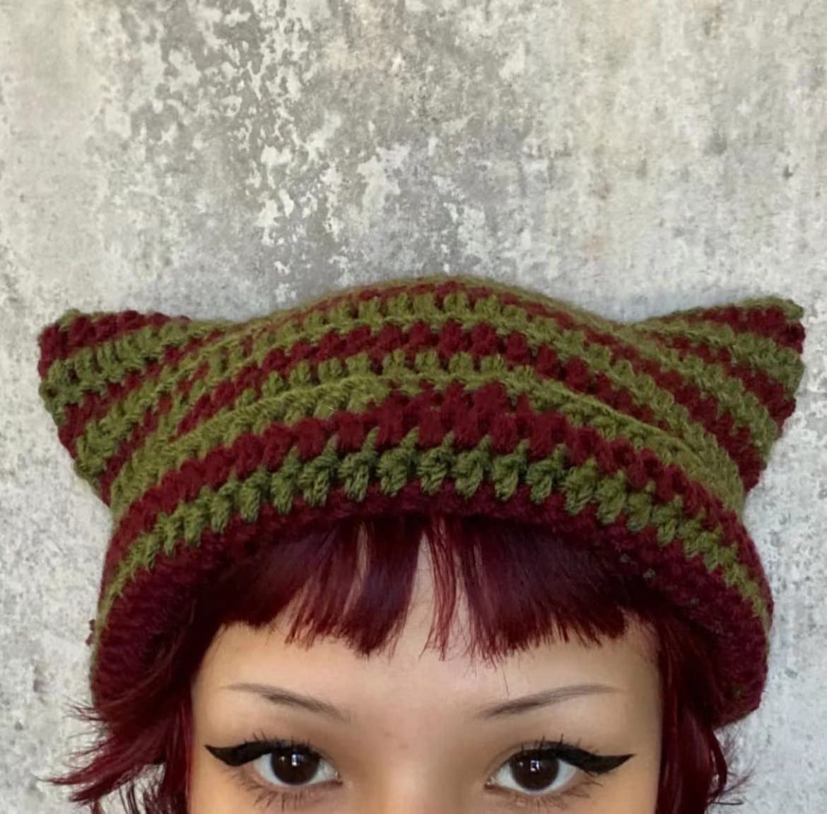 Y2K Gothic Knitted Cat Ear Little Devil Hat Women Kawaii Winter Handmade Beanie Female Caps (Black,One Size)