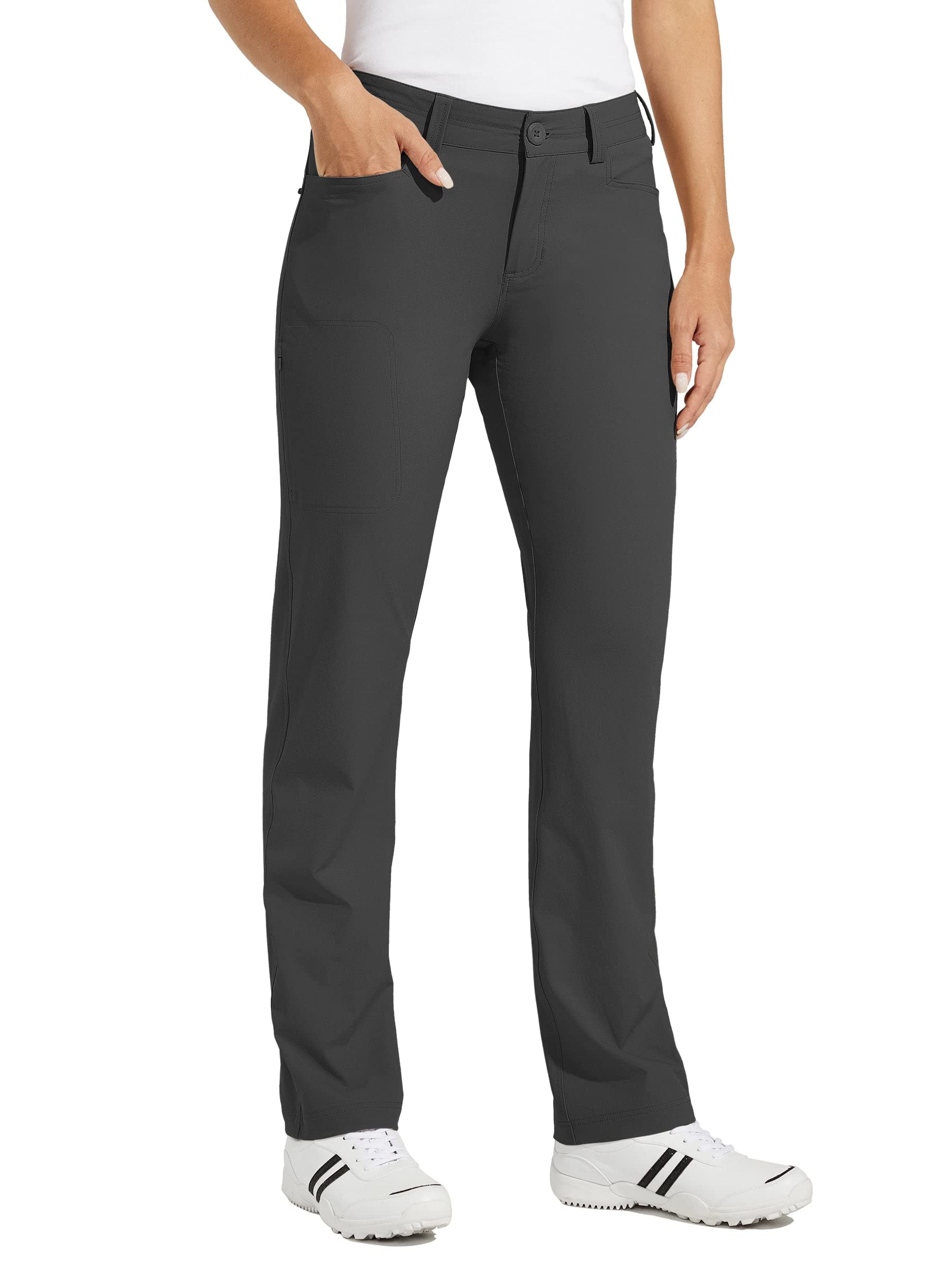 Willit Women's Golf Pants Stretch Hiking Pants Quick Dry Lightweight Outdoor Casual Pants with Pockets Water Resistant Deep Gray 12