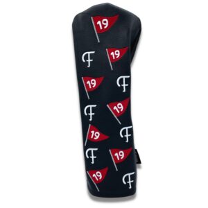 fairway golf | fairway wood headcover | premium fairway wood cover protector | fits taylormade titleist cobra etc. | 19th hole flag | black