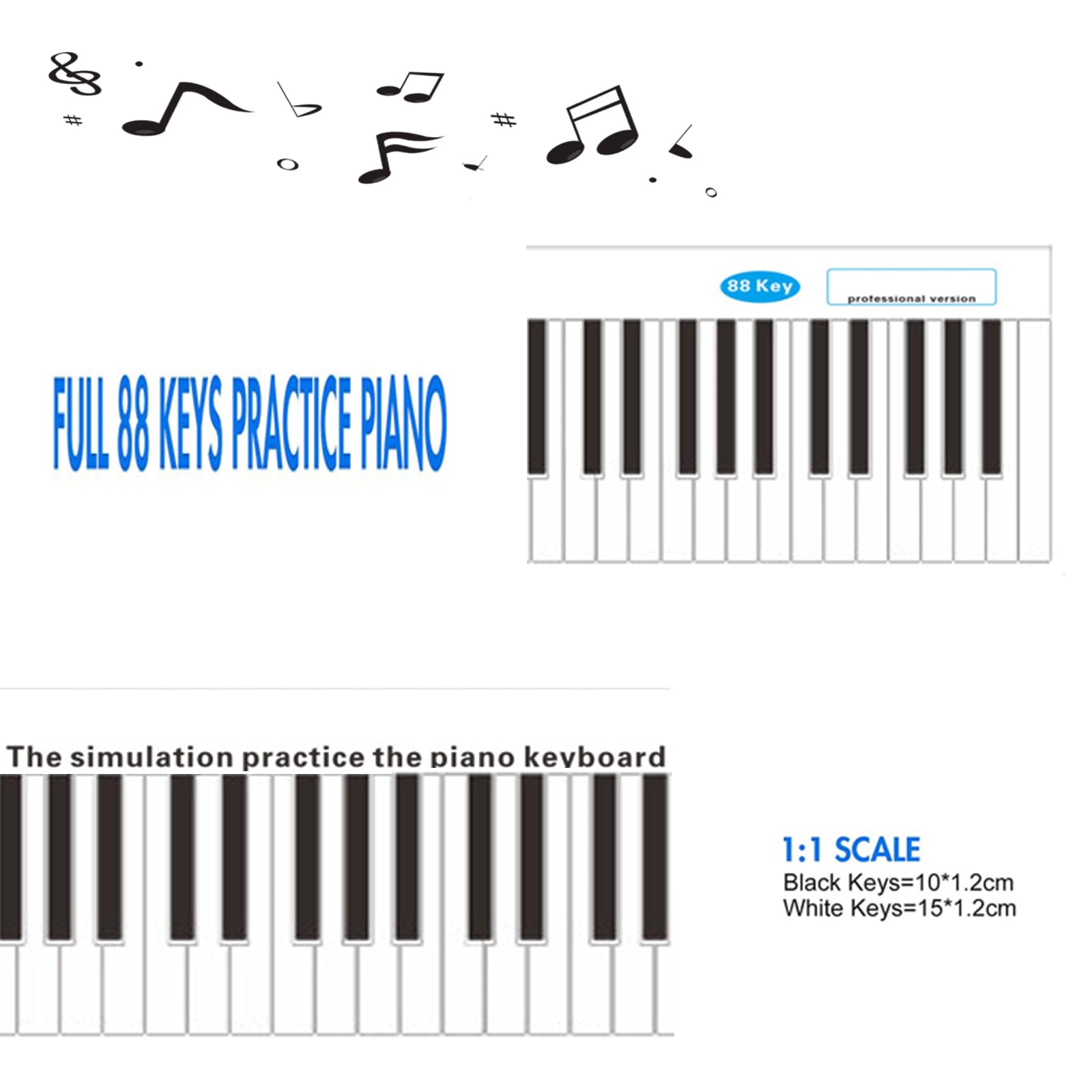 DANUDON 88 Key Keyboard Piano Note Chart, Piano Keyboard Finger Simulation Practice Guide Teaching Aid Note Chart Electronic Piano Exercise Cardboard with 2 Music Book Clip for Beginner