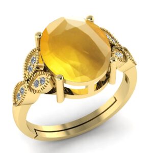 LMDPRAJAPATIS 5.25 Carat Natural Yellow Sapphire Birthstone Gold Ring For Women