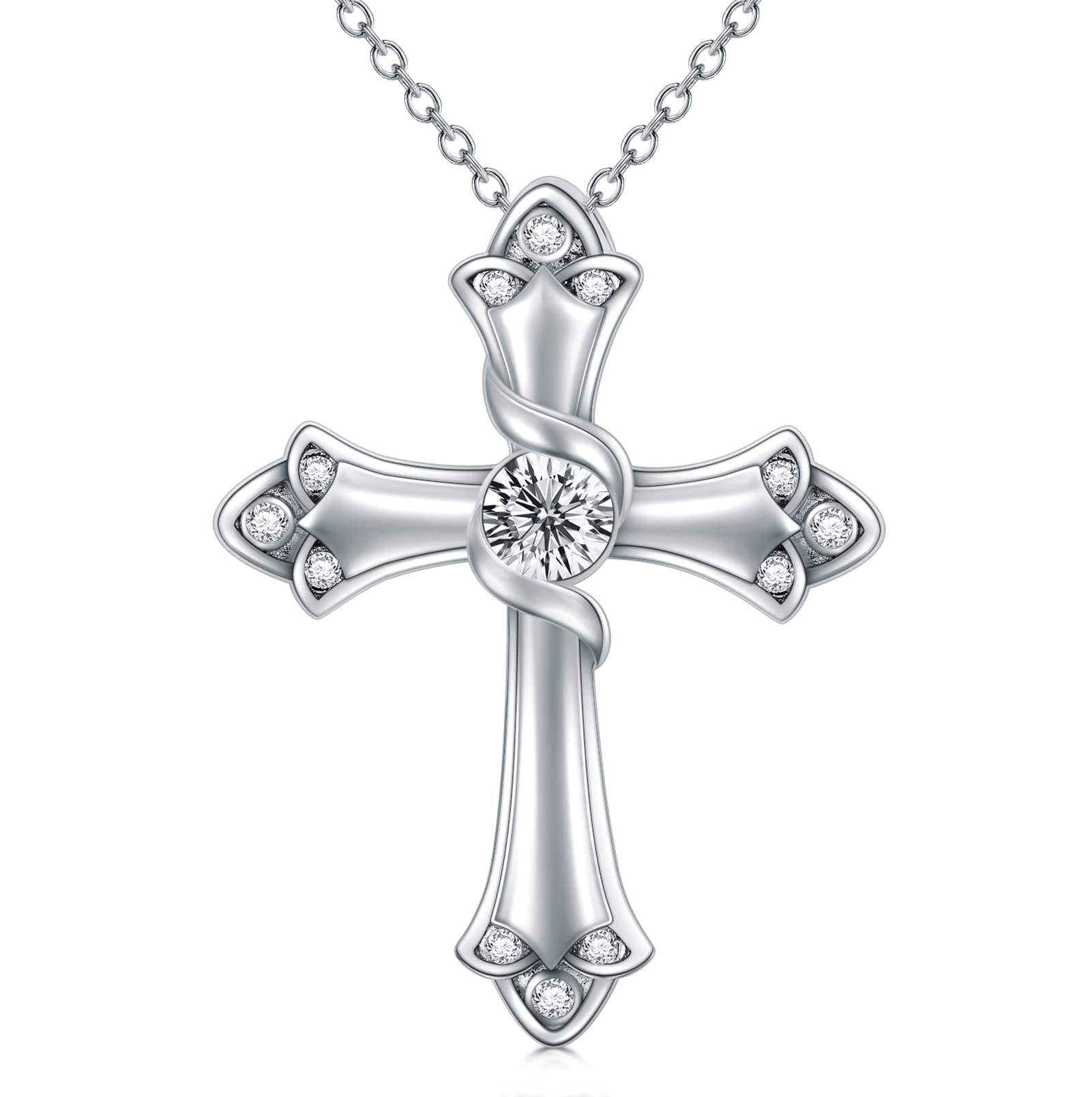 WTYIM Moissanite Diamond Cross Necklace for Women 18K White Gold Plated Silver Crucifix Infinity Cross Pendant Necklace Faith Jewelry Birthday Christmas Gift for Her, 18+2 Inch, Sterling Silver,