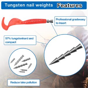 35pcs Nail Weights Kit Tungsten Insert Fishing Weights Sinkers Wacky Worm Nail Sinkers Pencil Weights for Bass Fishing Tackle in Various Sizes